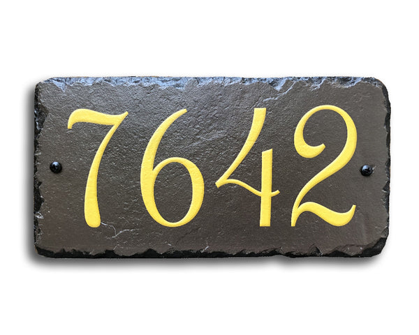 Handmade and Customizable Slate House Sign- Gold or Silver on Brown