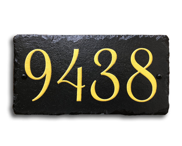 Handmade and Customizable Slate House Sign- Gold or Silver on Black