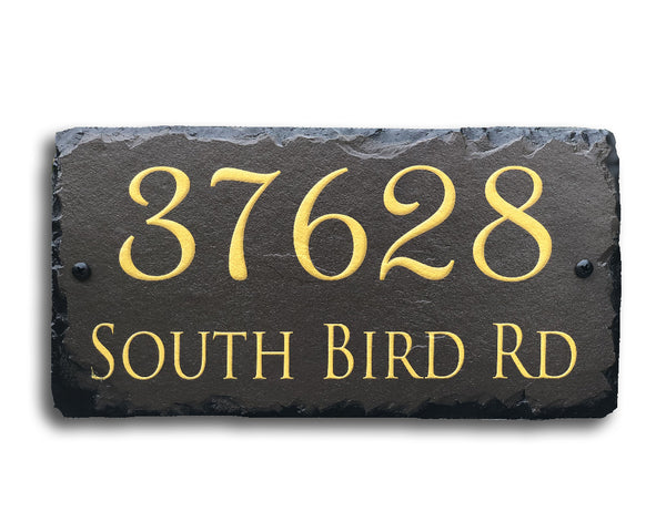 Handmade and Customizable Slate House Sign- Gold or Silver on Brown
