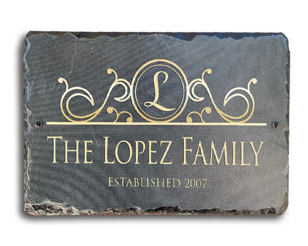 Handmade and Customizable Slate House Sign- Gold or Silver on Black