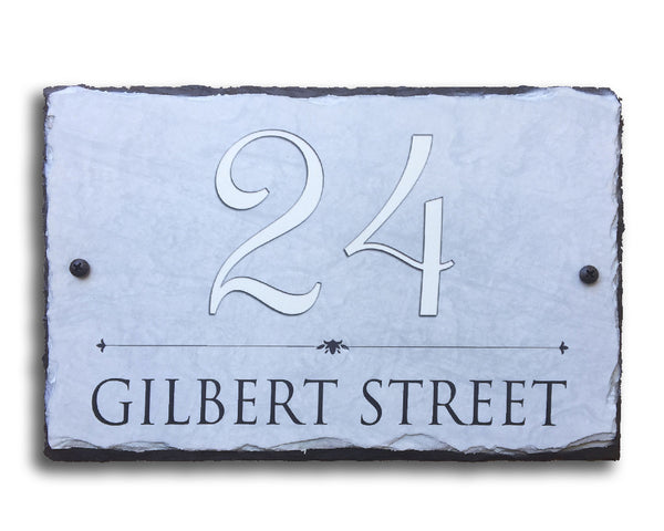 Handmade and Customizable Slate House Sign - Light Grey