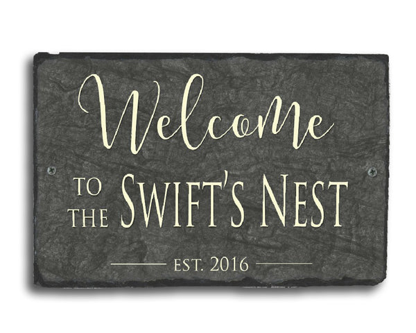 Handmade and Customizable Slate Welcome House Sign - Family Name