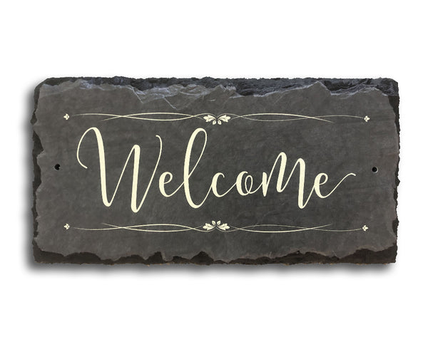 Handmade and Customizable Slate Welcome House Sign