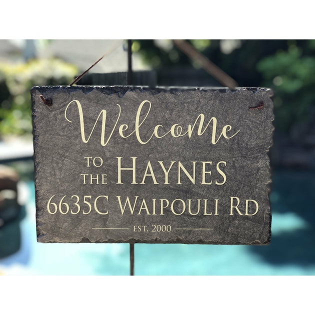 Handmade and Customizable Slate Welcome House Sign - Home Address