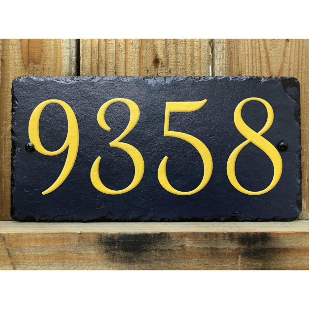 Handmade and Customizable Slate House Sign- Gold or Silver on Blue ...