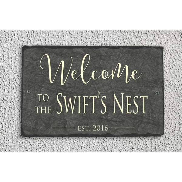 Handmade and Customizable Slate Welcome House Sign - Family Name ...